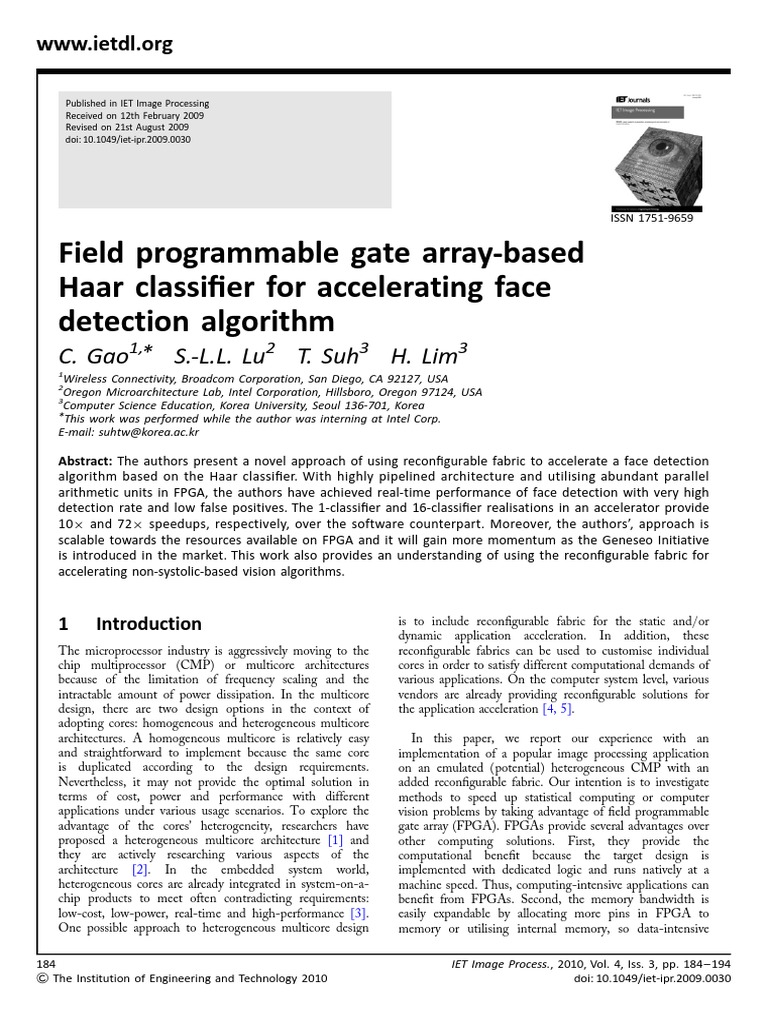 Fpga Based Haar Cascade Pdf Multi Core Processor Field Programmable Gate Array