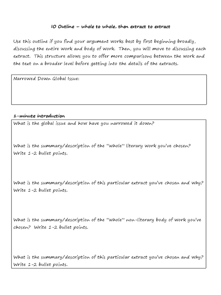 IB English IO - Whole To Whole, Extract To Extract Outline | PDF ...