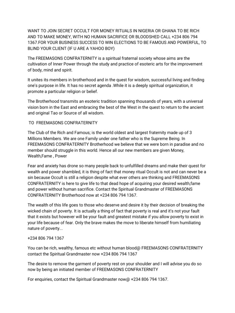 Money, Occult, Rituals, +2348067941367 | PDF