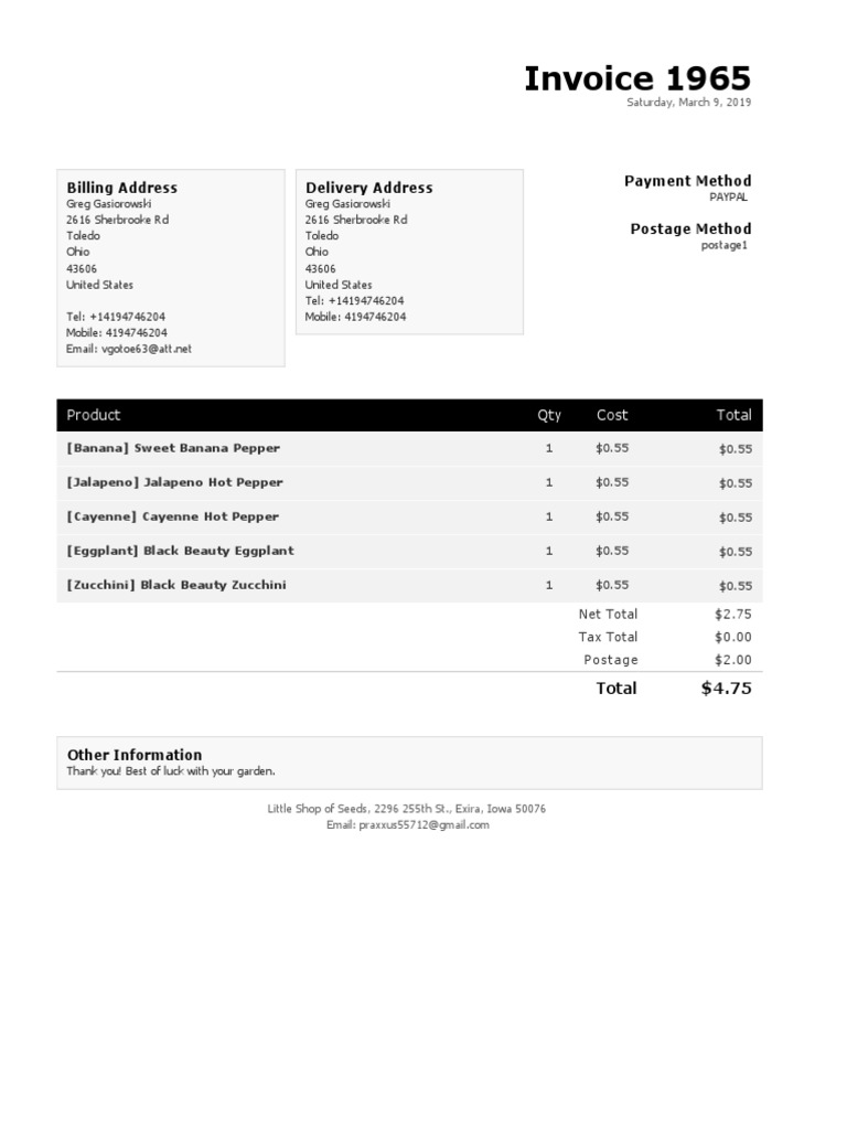 Invoice from Little Shop of Seeds | PDF | Fruit Vegetables | Capsicum