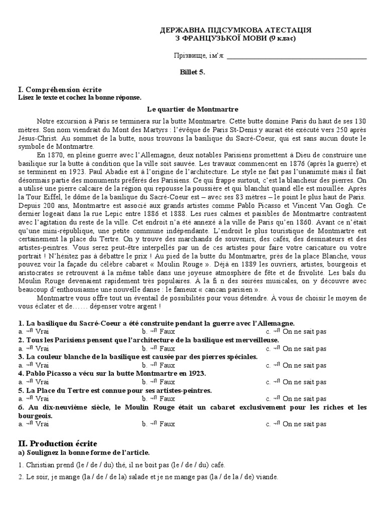 Lisez Le Texte Et Cochez La Bonne Réponse.: II. Production Écrite | Download Free PDF | Paris ...