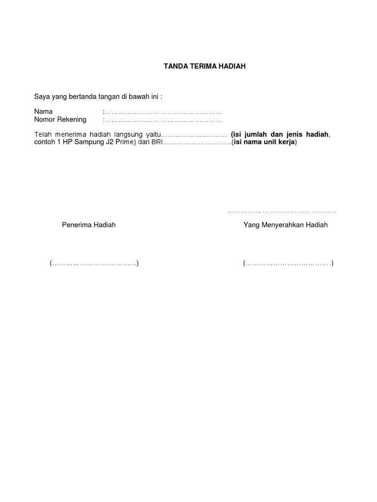 FORM SHL Tanda Terima Hadiah | PDF