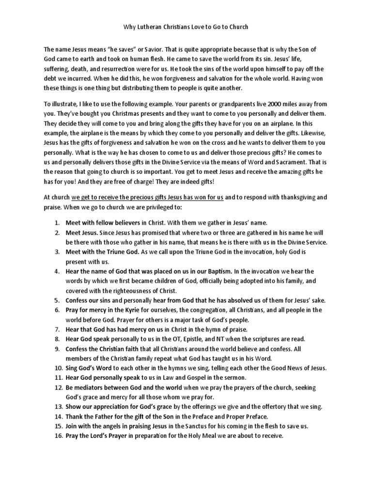Why Lutherans Love To Go To Church | PDF | Lutheranism | Jesus