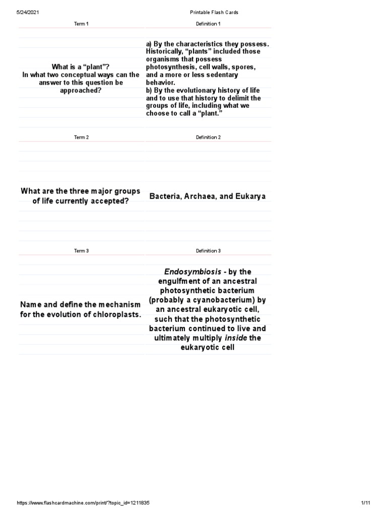Flash Cards Overview of Plant Systematics | PDF | Taxonomy (Biology) | Plants