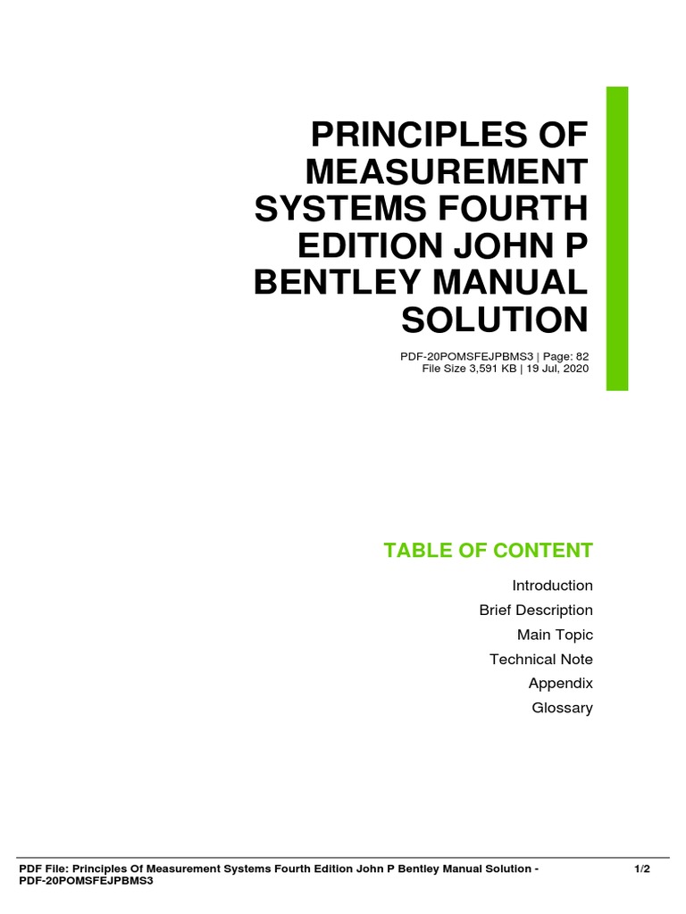 Principles of Measurement Systems Fourth Edition John P Bentley Manual ...