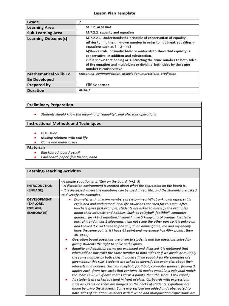 Lesson Plan Template Grade Learning Area Sub-Learning Area Learning ...