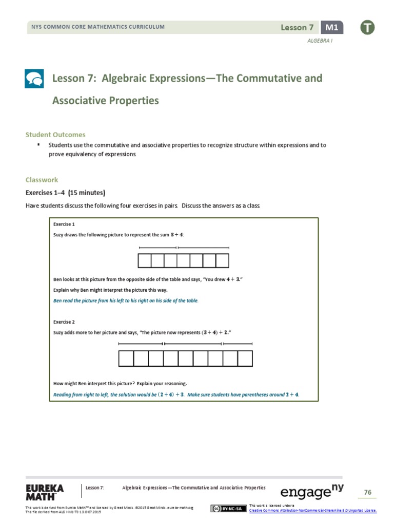 Lesson 7: Algebraic Expressions-The Commutative and Associative ...