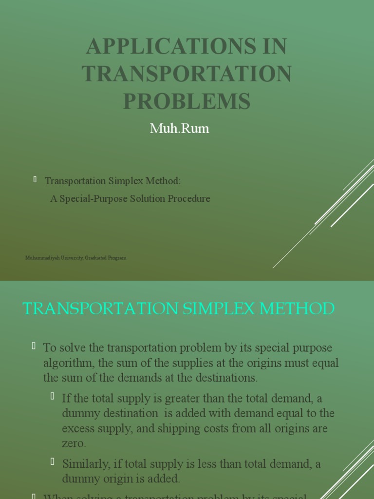 Applications in Transportation Problems: Muh - Rum | PDF | Numerical Analysis | Theoretical ...