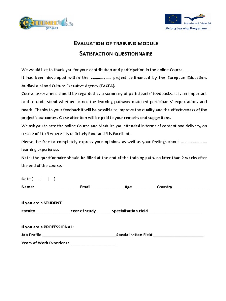 Valuation OF Training Atisfaction Questionnaire | PDF | Educational ...