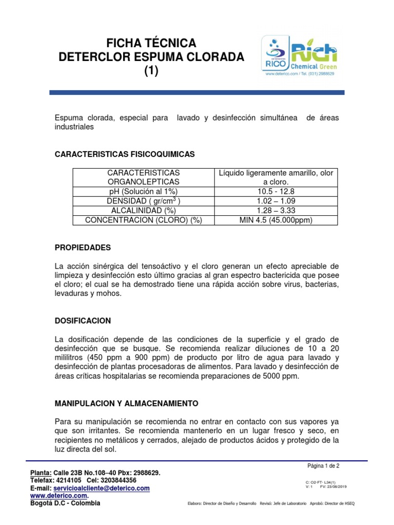 FT Deter Clor Espuma Clorada | PDF | Cloro | Ciencias fisicas