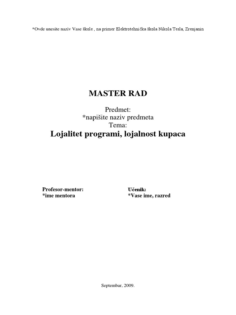 Lojalitet Programi, Lojalnost Kupaca - Master Rad | PDF