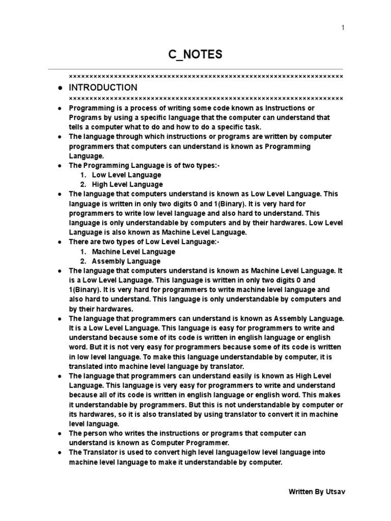 C Notes Pdf Pointer Computer Programming Parameter Computer Programming