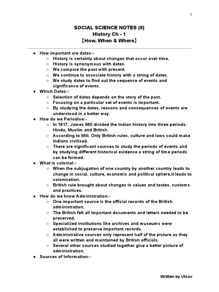 Social Science Notes (8) History Ch - 1 How, When & Where】: Written by ...
