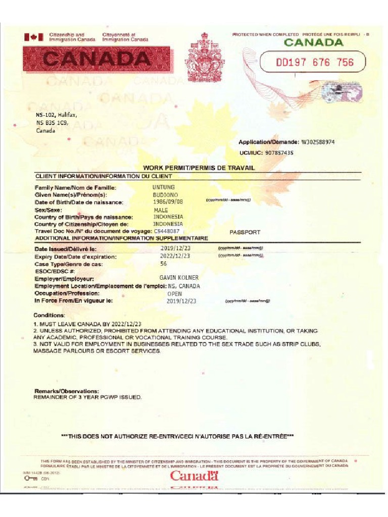 Untung Work Permit | PDF