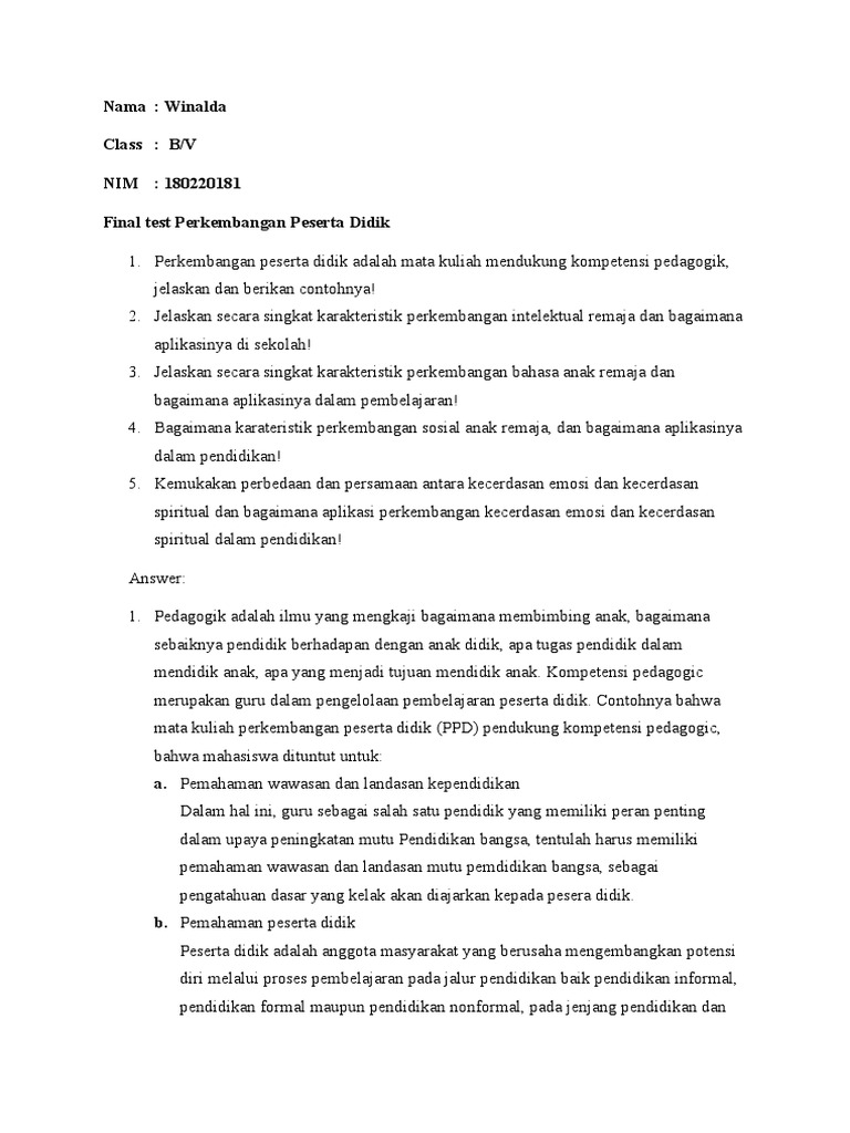 Final Perkembangan Peserta Didik Winalda (180220181) | PDF