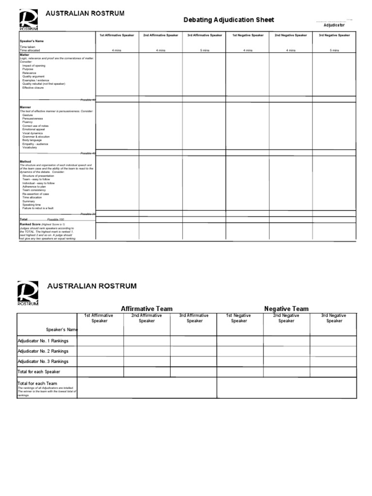 Debating Adjudication Sheet | PDF | Cognitive Science | Human Communication