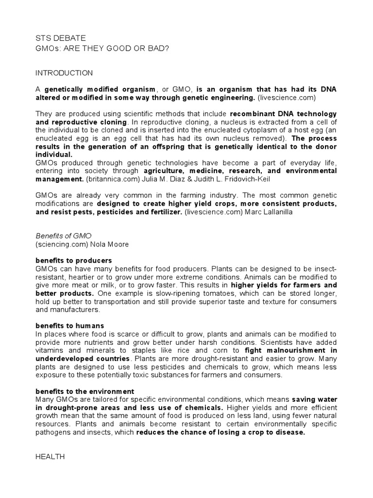 GMOs - Are They Good or Bad? | PDF | Genetically Modified Food ...