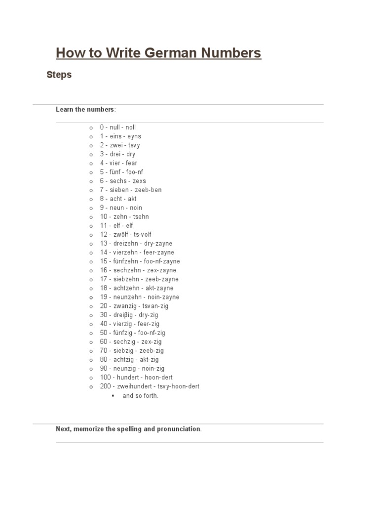 How To Write German Numbers | PDF | German Language | English Language