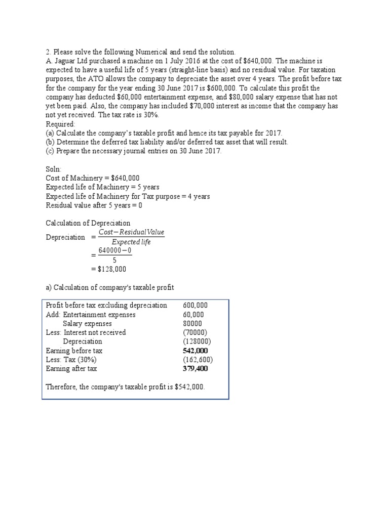 Calculate Tax, DTL and Journal Entries | PDF | Deferred Tax | Tax Expense