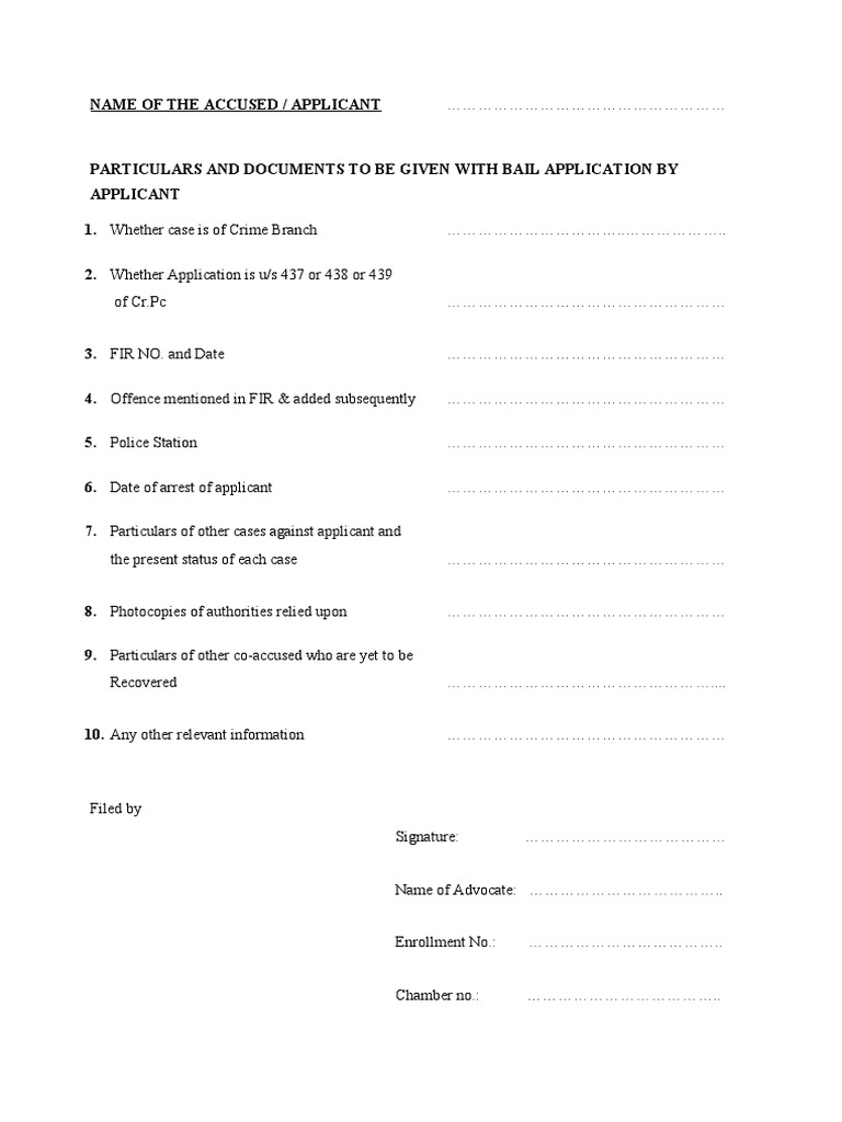 Bail Application Form | PDF