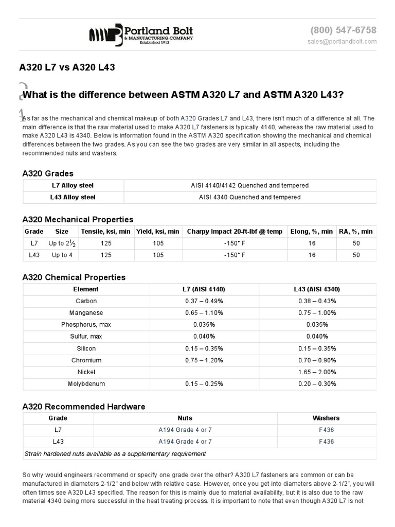 What Is The Difference Between ASTM A320 L7 and ASTM A320 L43? | PDF ...