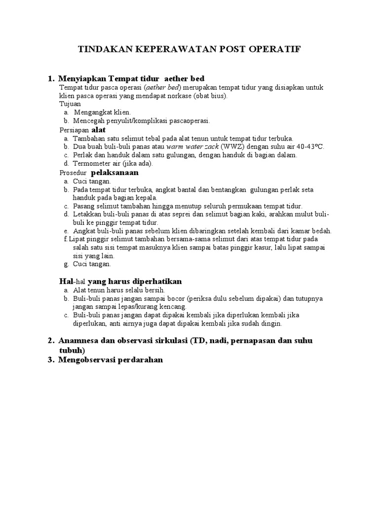 Tindakan Keperawatan Post Operatif | PDF