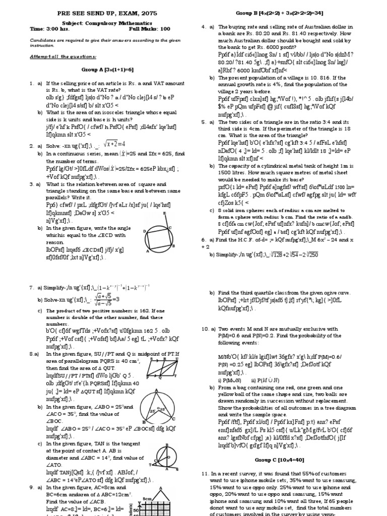Pre See Send Up, Exam, 2075 | PDF | Euclidean Plane Geometry | Classical Geometry