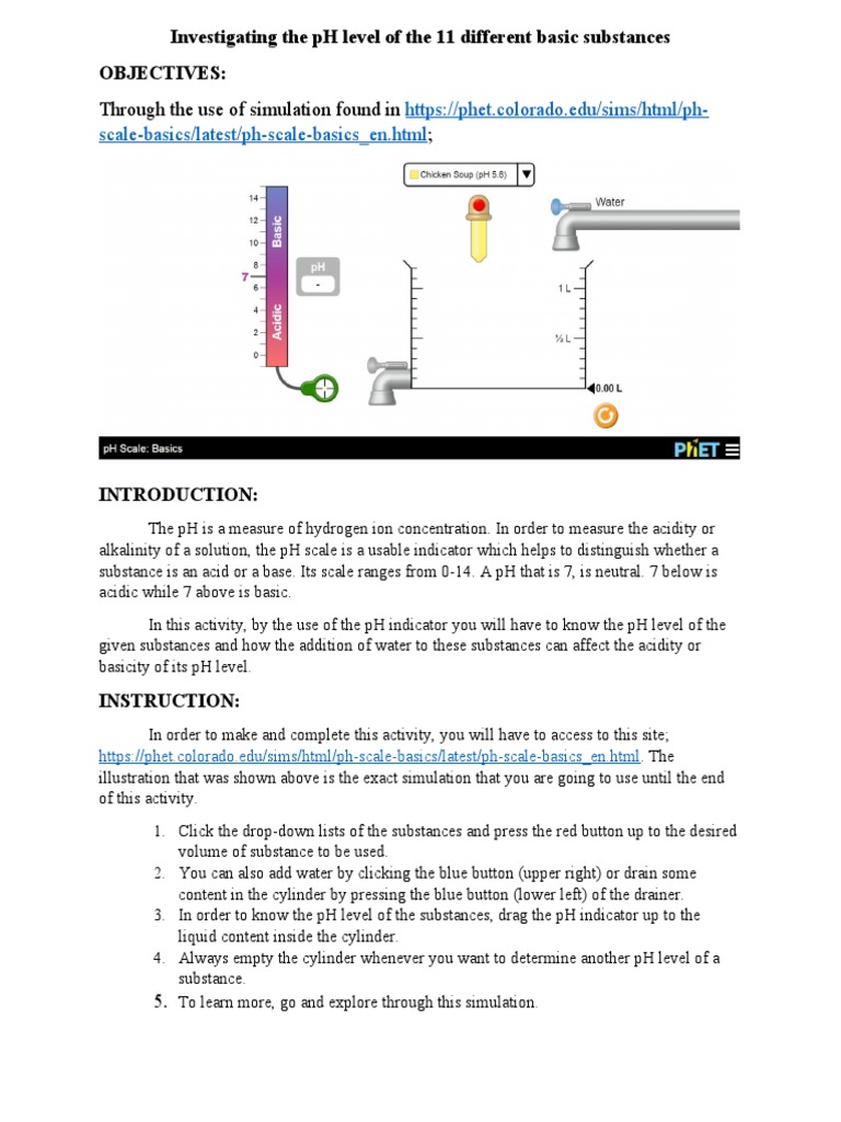 Investigating The PH of The 11 Basic Substances Lab Phet | Download ...