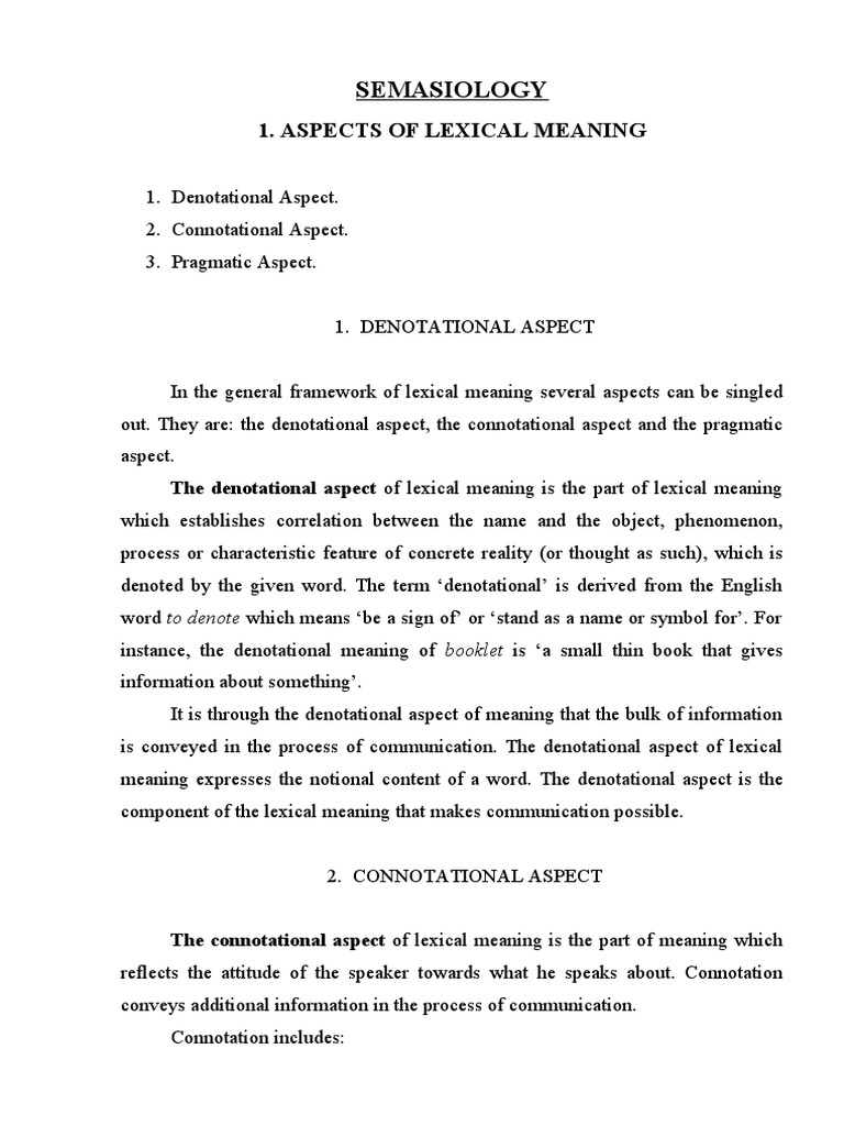 SEMASIOLOGY - 1 - Aspects of Lexical Meaning | PDF | Semantics | Word