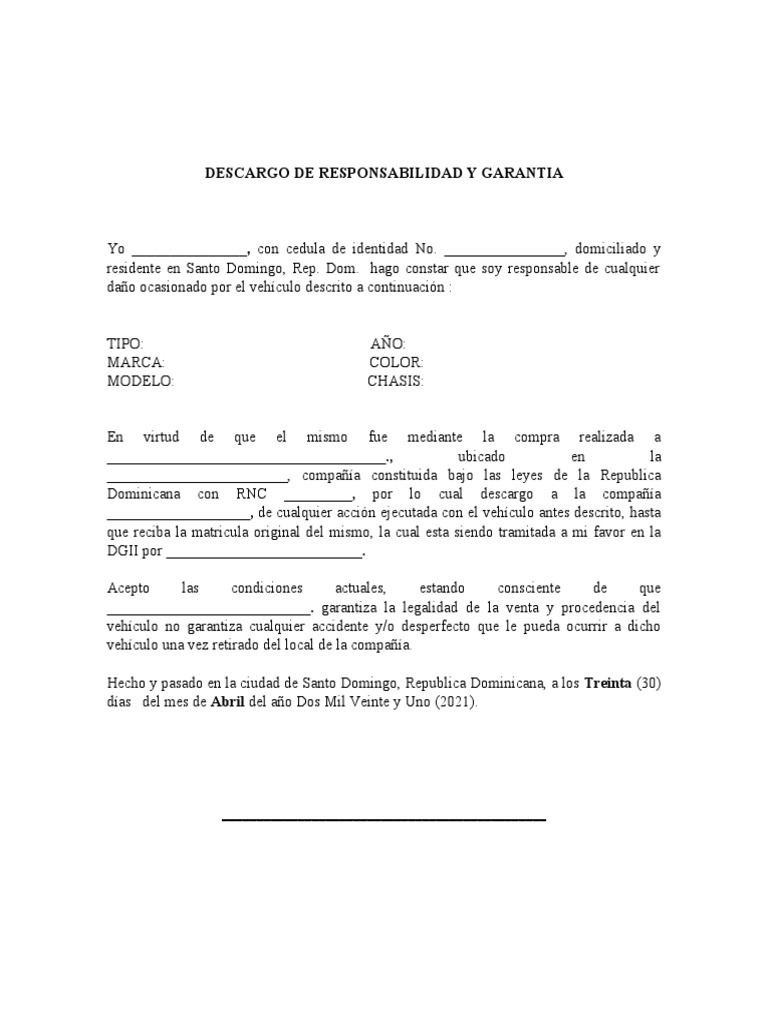 Descargo y Garantia de Vehiculos de Motor | PDF