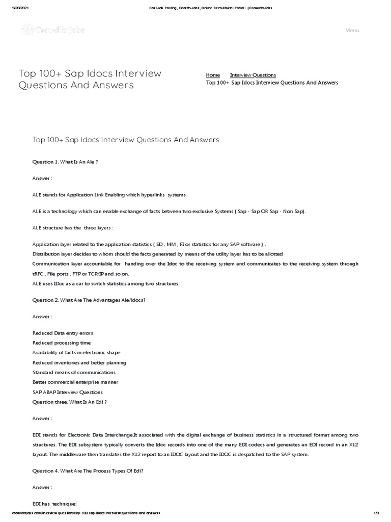 Top 100+ Sap Idocs Interview Questions and Answers | PDF | Electronic Data Interchange ...