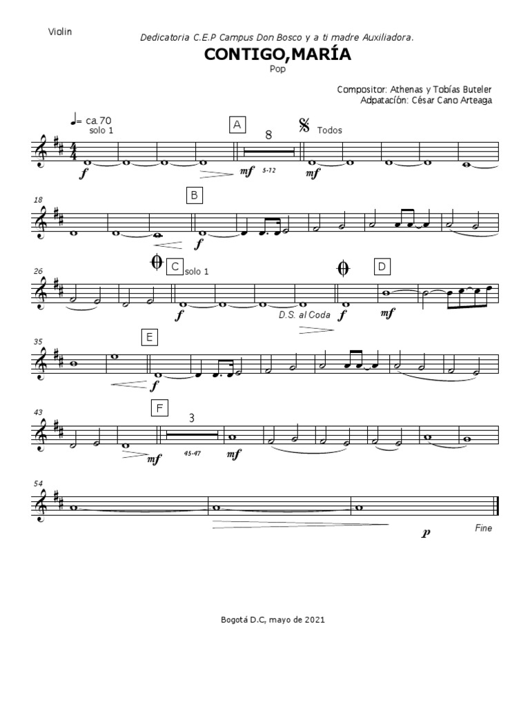 CONTIGO, MARIA-Athenas. - Violin-2 | PDF | Entretenimiento (general)