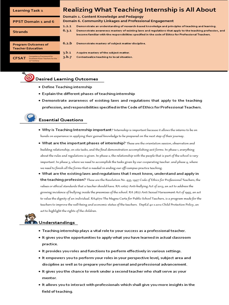 Teaching Internship Learning Task 1 | PDF | Bullying | Teachers