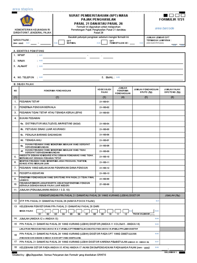 SPT PPH Pasal 21 | PDF