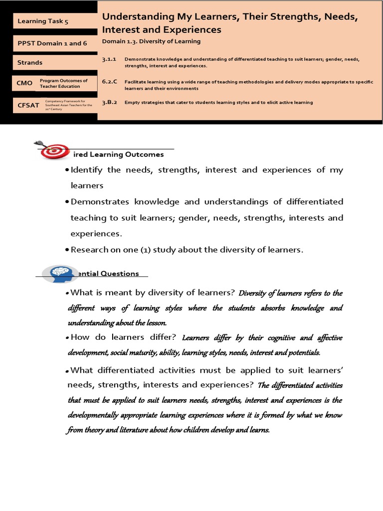 Teaching Intership Learning Task 5 | PDF | Learning Styles | Learning