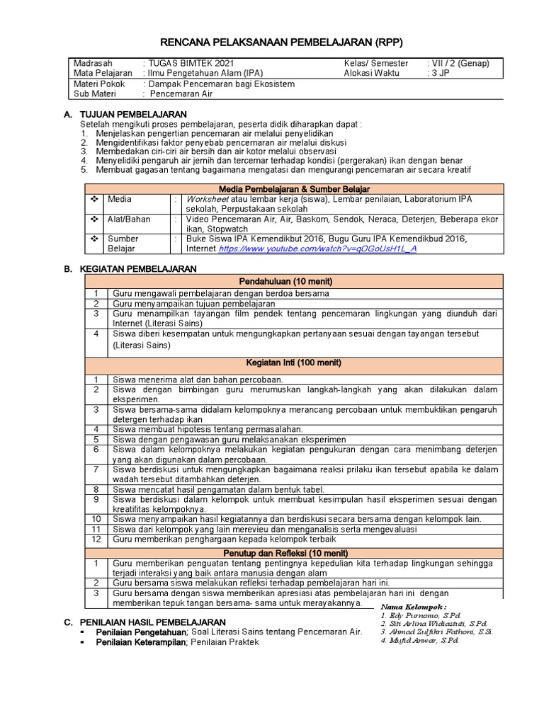 TUGAS-RPP Literasi IPA Kelas VII | PDF