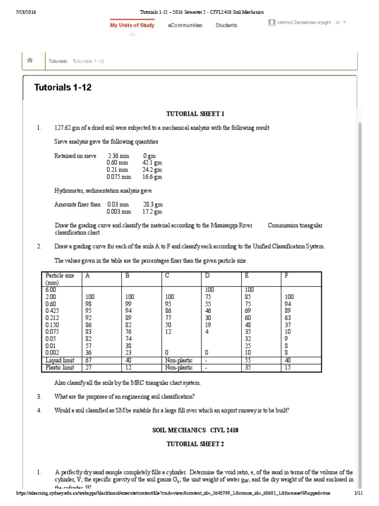 Tutorials 1-12: Tutorial Sheet 1 | PDF | Soil Mechanics | Permeability ...