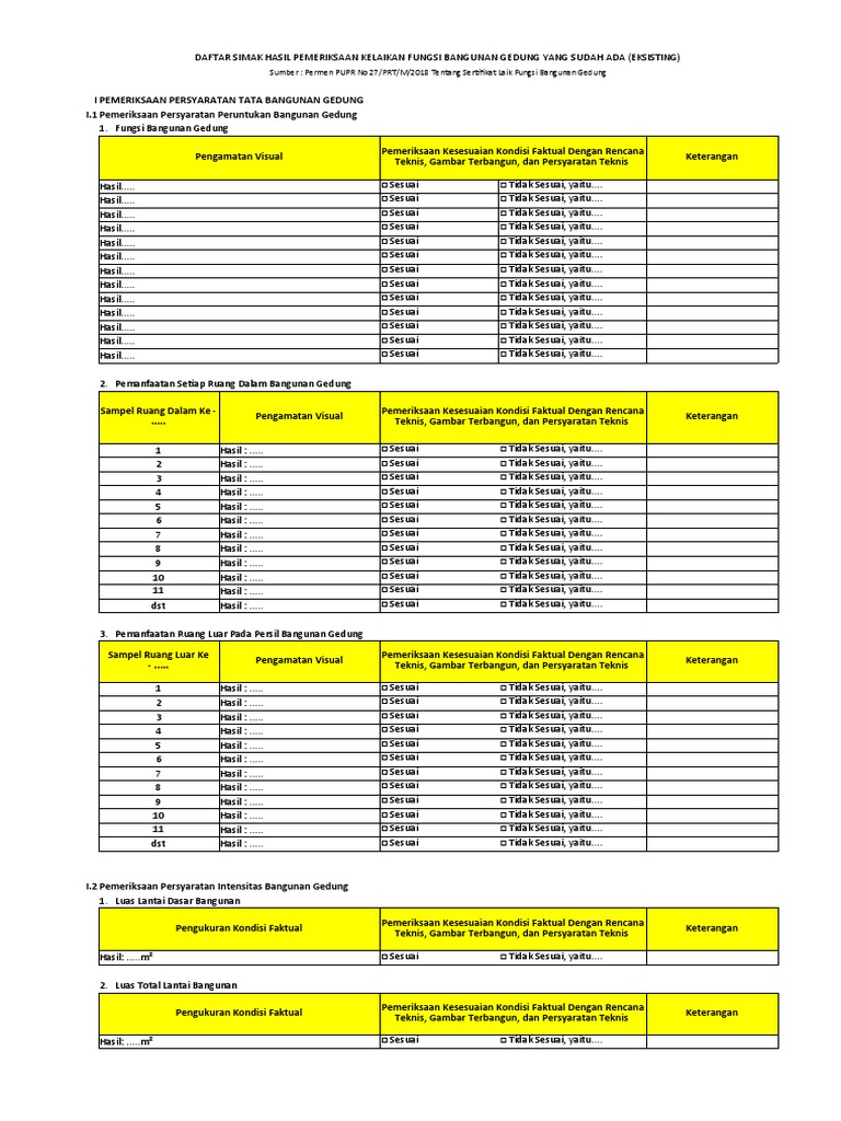 Daftar Simak SLF Gedung Eks | PDF