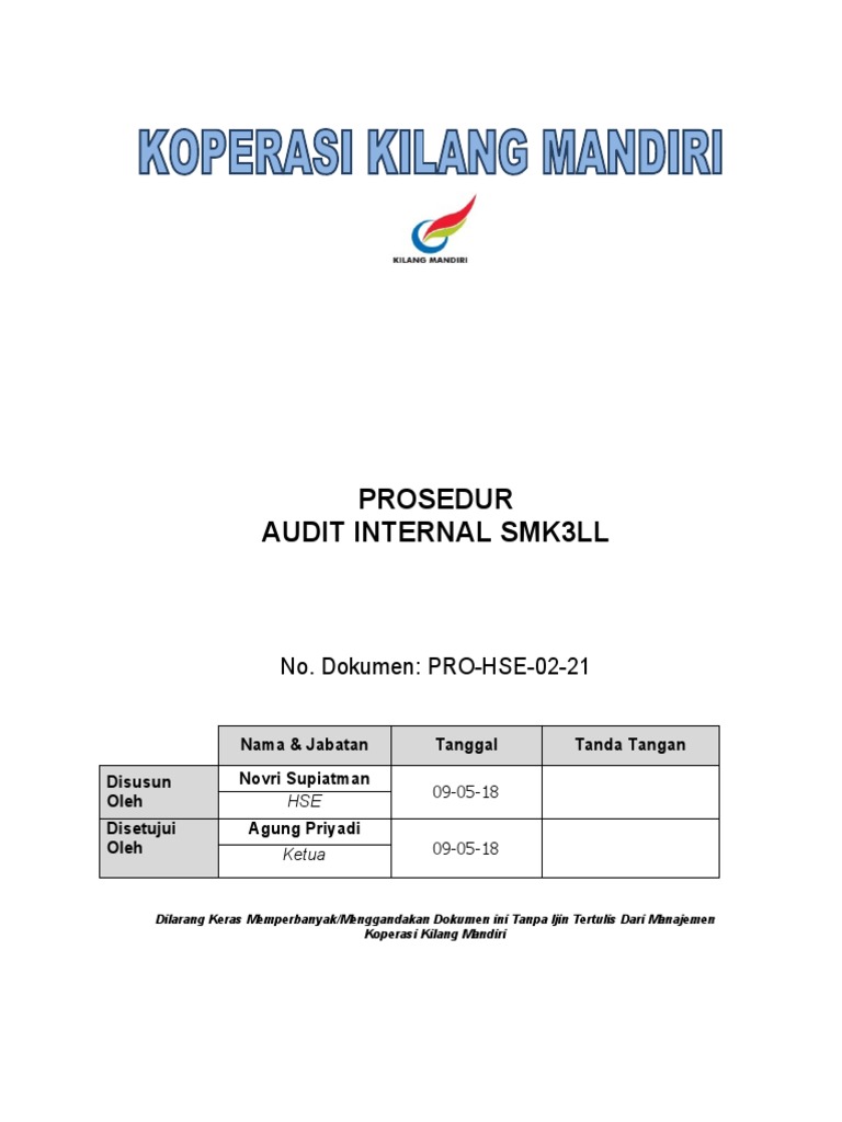 PRO-SHE-02-21 Audit Internal SMK3LL | PDF