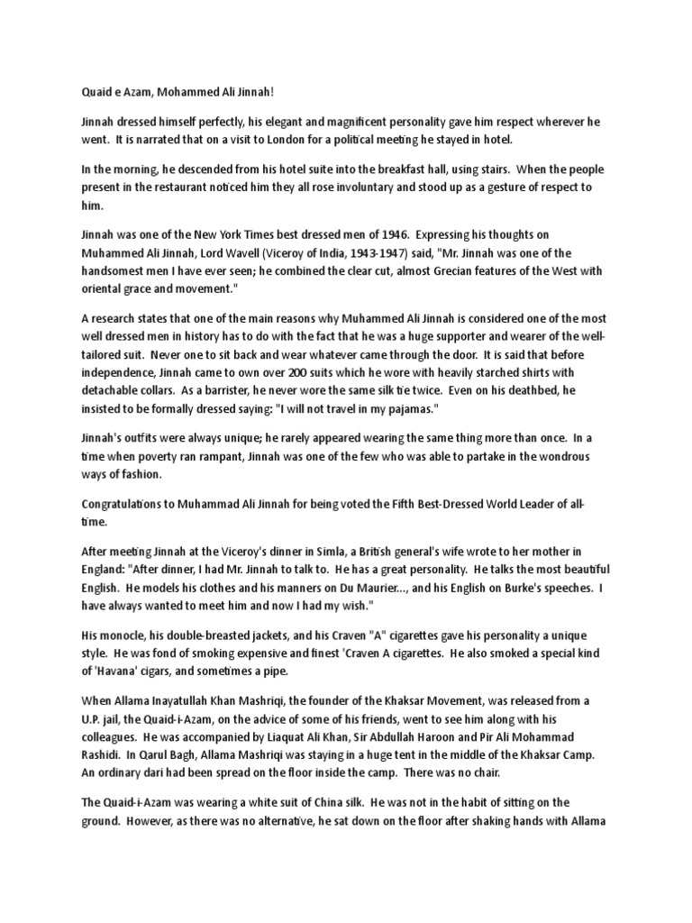 Quaid and His Dress | Download Free PDF | Muhammad Ali Jinnah | Clothing
