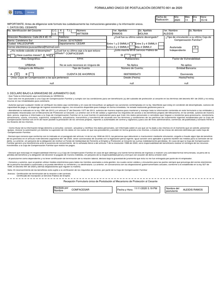 Certificado de Postulacion A Comfacesar | PDF | Desempleo | Ciencias sociales