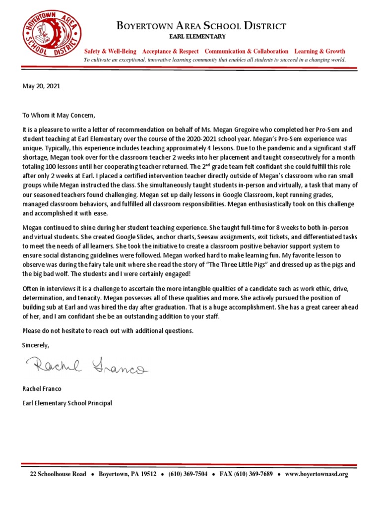 Principal Letter of Recommendation | PDF | Classroom | Teachers