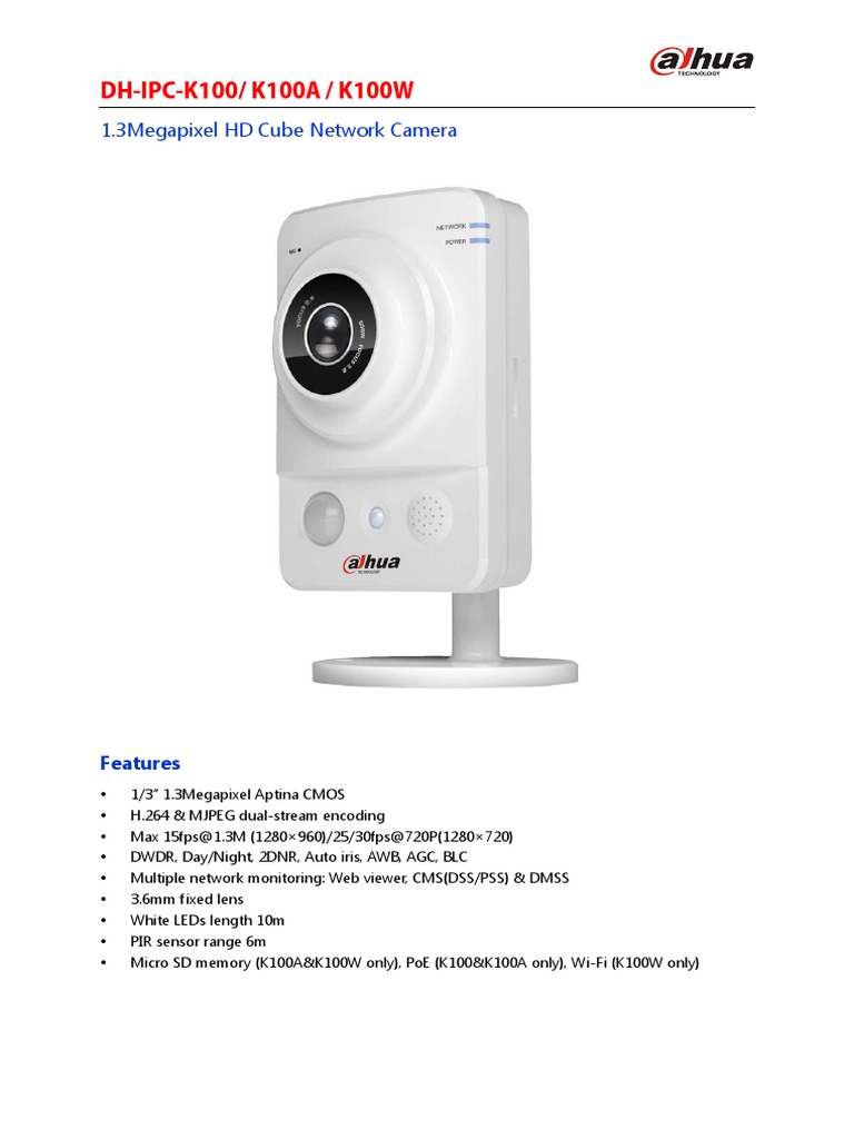 DH-IPC-K100/ K100A / K100W: 1.3megapixel HD Cube Network Camera | PDF ...