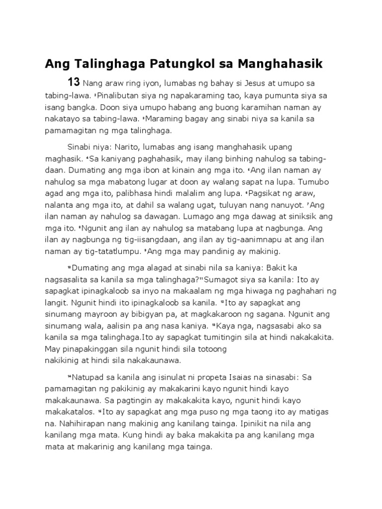 Ang Talinghaga Patungkol Sa Manghahasik | PDF