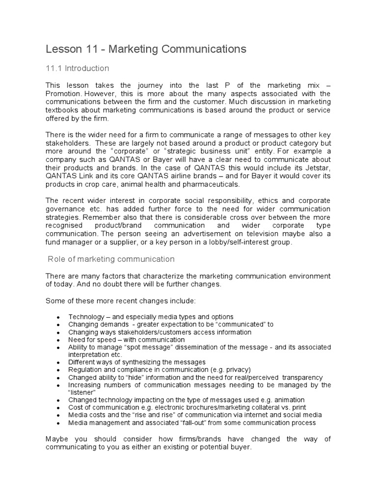 Lesson 11 Marketing Management | PDF | Marketing Communications | Brand