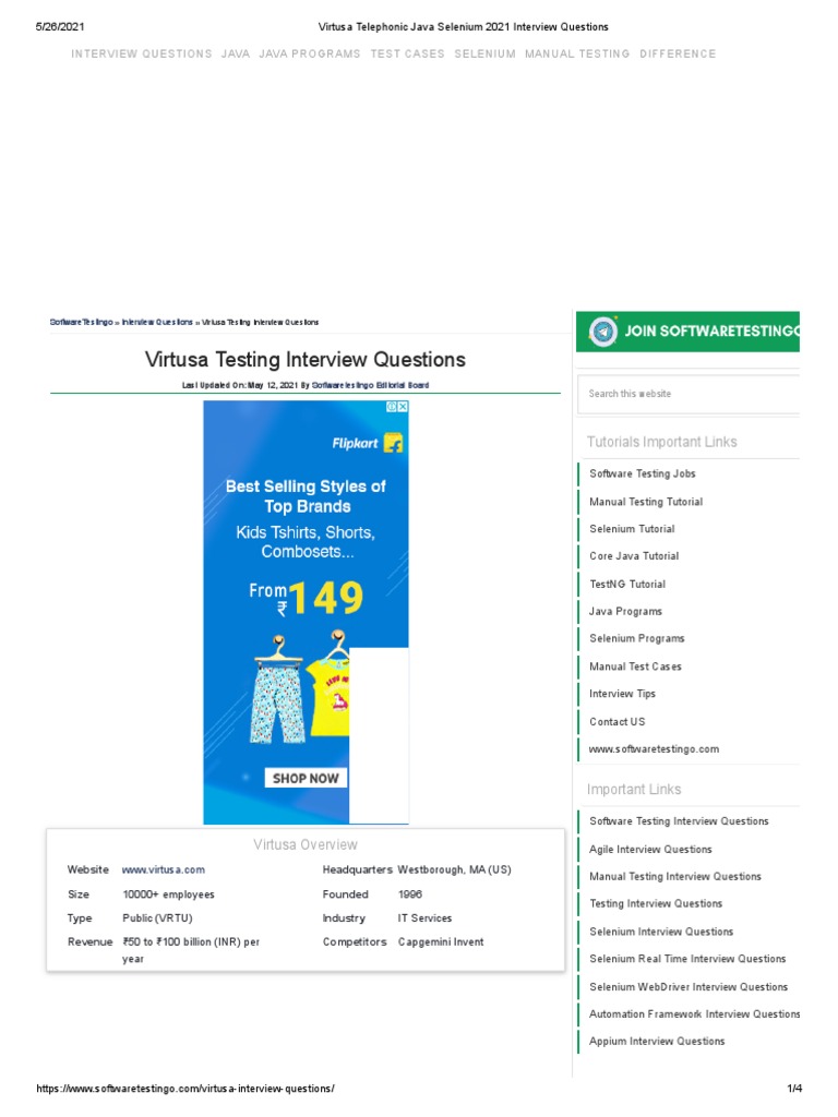 Virtusa Telephonic Java Selenium 2021 Interview Questions | PDF ...