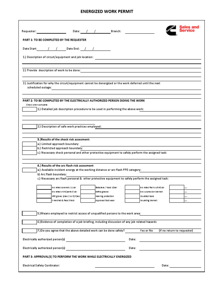 Energized Work Permit Guide | PDF | Personal Protective Equipment ...