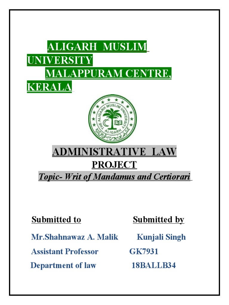 Administrative Law Project | PDF | Mandamus | Certiorari