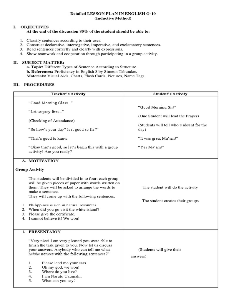 Lazaro-Bsed-E 1-1-Detailed Lesson Plan 2 - G10-Inductive Method | PDF ...