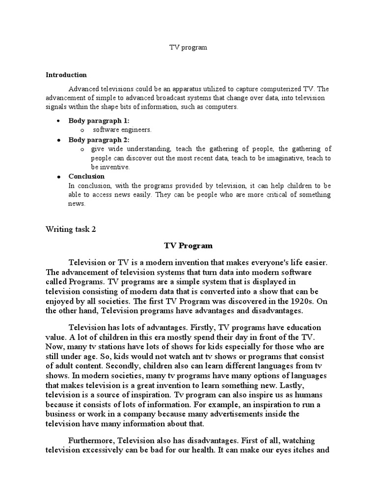 Writing Task 2 and Outline | PDF | Television | Software